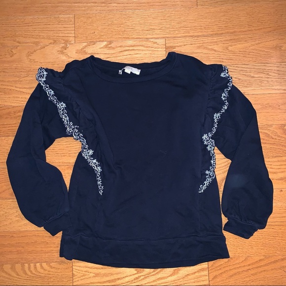 LOFT | Sweaters | Navy Blue Ruffle Shoulders And Front Sweatshirt ...